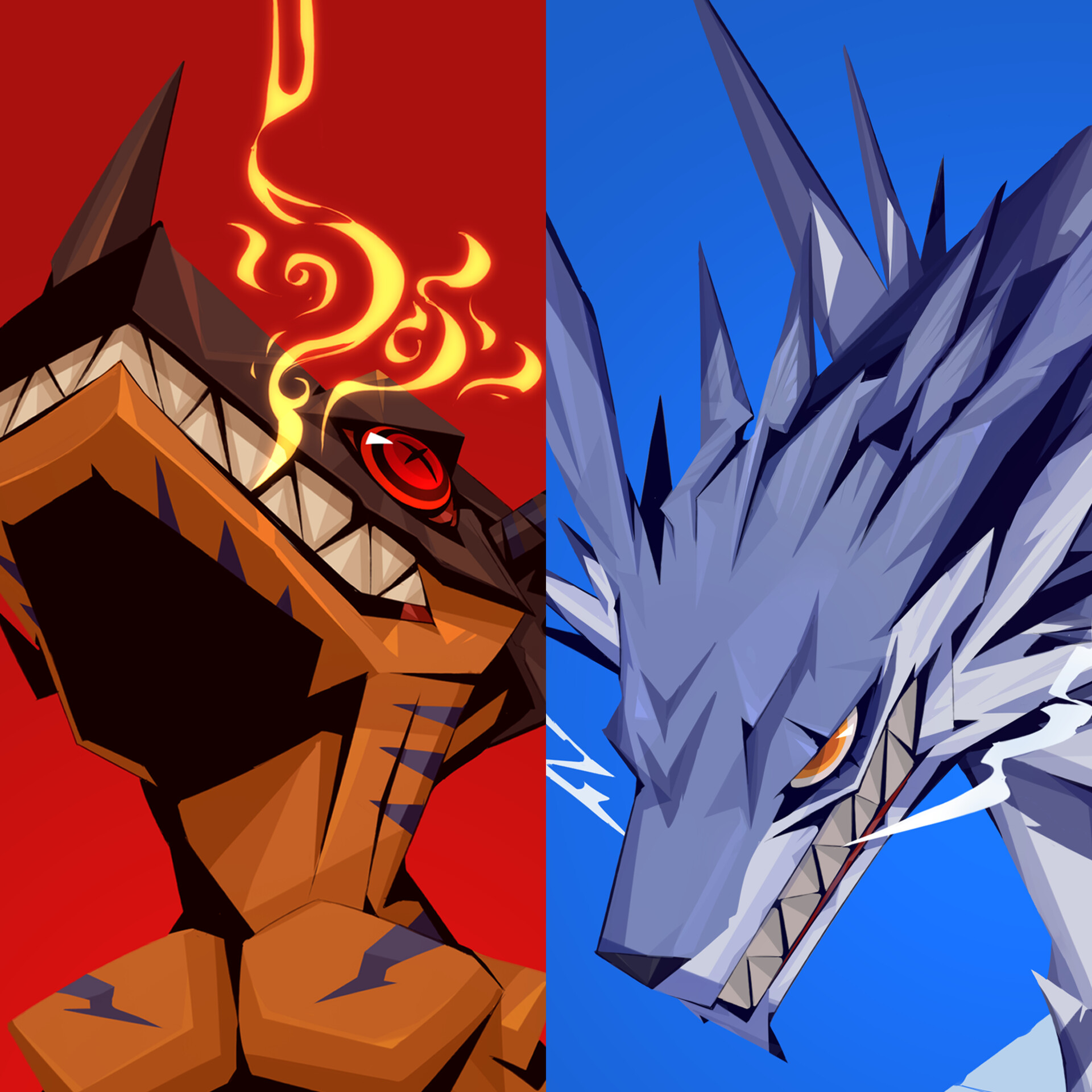 ArtStation - Greymon&Garurumon