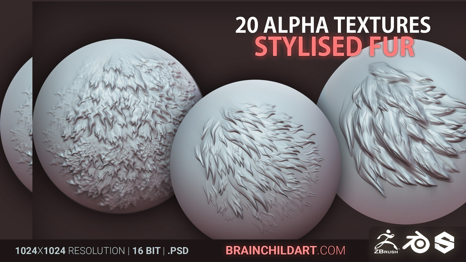 ArtStation - Stylised (FUR) - 20 ALPHAS | Alpha pack for Zbrush ...