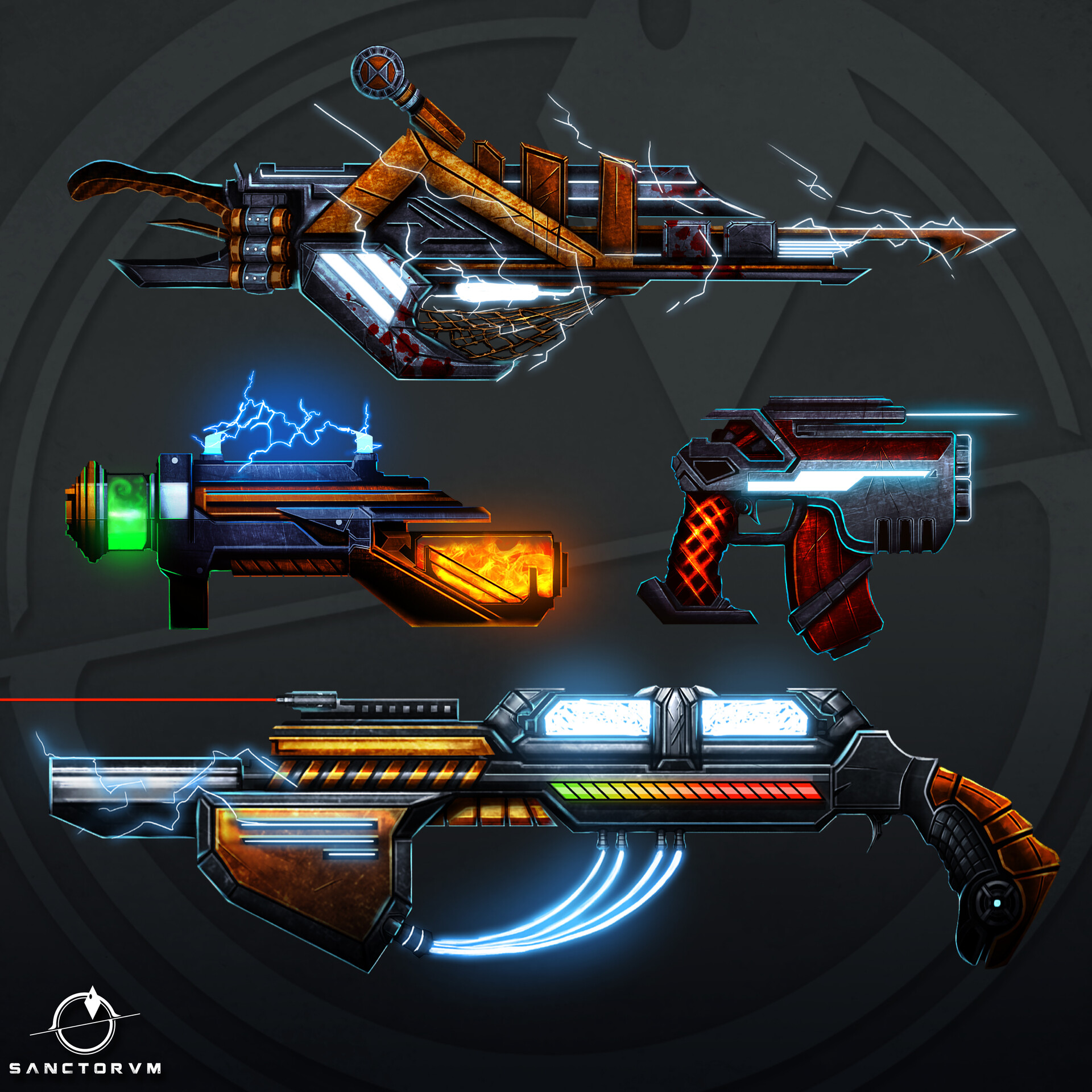 ArtStation - SANCTORVM - Concept Ranged Weapon Designs for game cards.