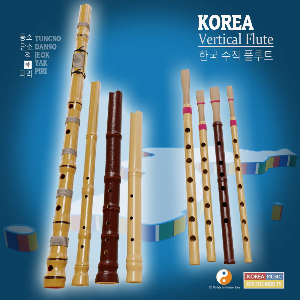 ArtStation - Korea Vertical Flutes - 한국 수직 플루트 - 퉁소 - 퉁소 단소 적 피리 - 觱篥 ...