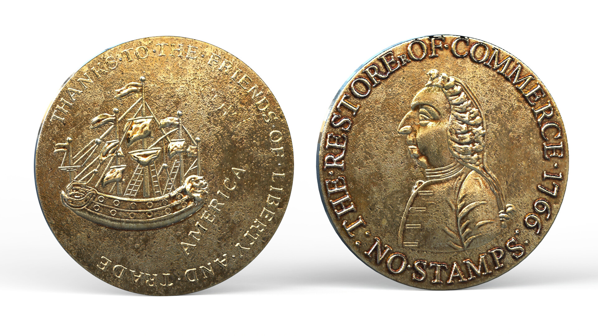 ArtStation - USA Halfpenny William Pitt tokens 1766 coin.