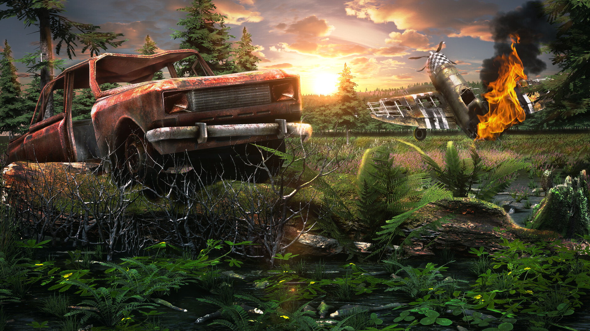 ArtStation - Post Apocalyptic Forest - Plane Crash Scene