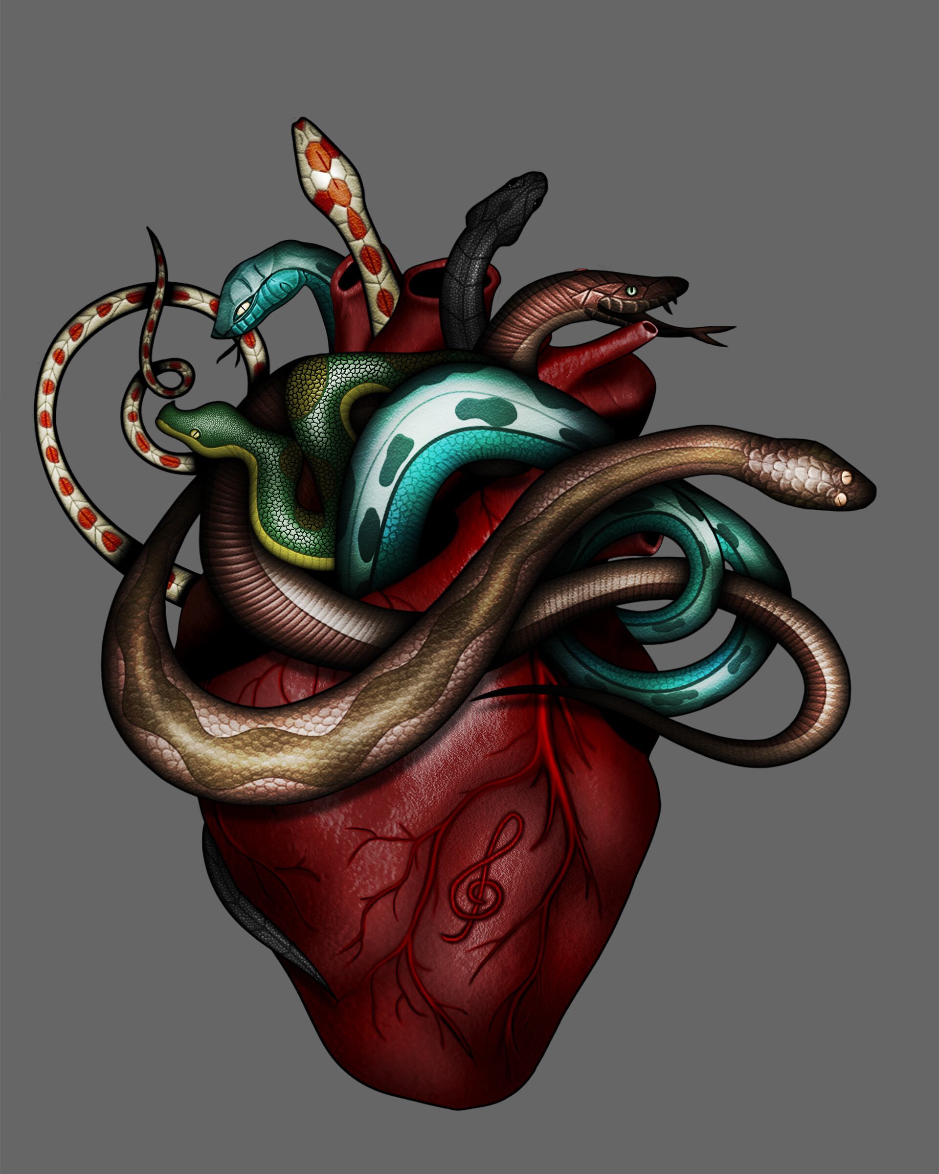 ArtStation - Heart with snakes in digital painting