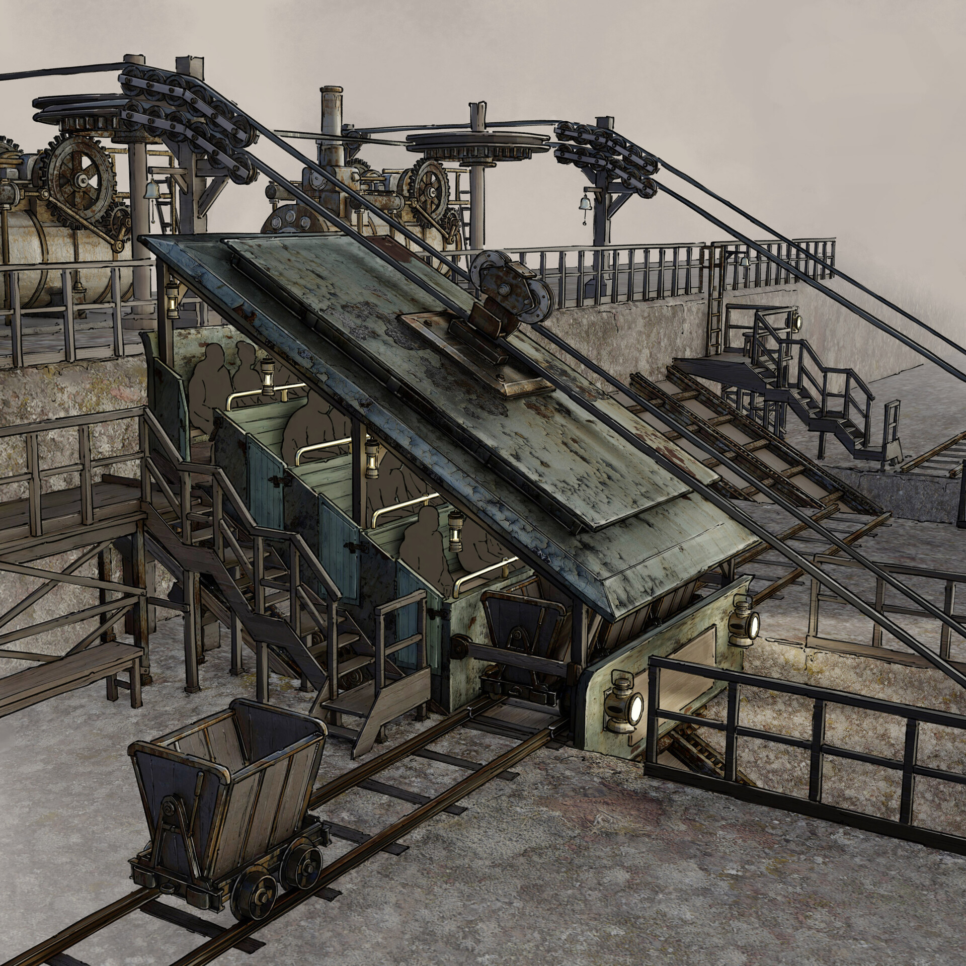 ArtStation - Victorian Mining Town - Mining Funicular