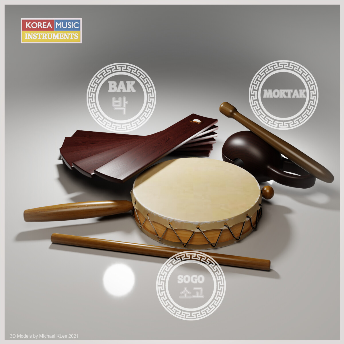 ArtStation - Korea Drums (Percussions, Buk) - Bak - Sogo - Moktak - 박 - 소고