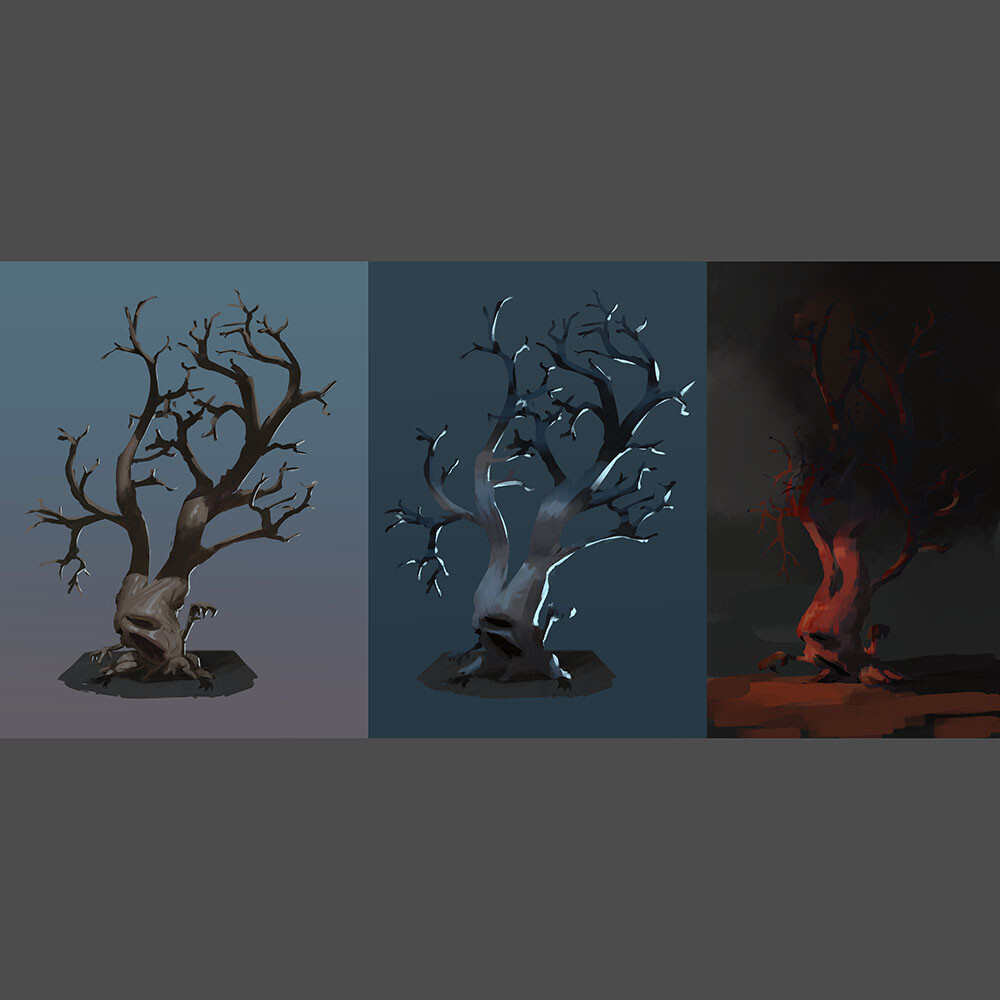 ArtStation - Horror tree lighting studies