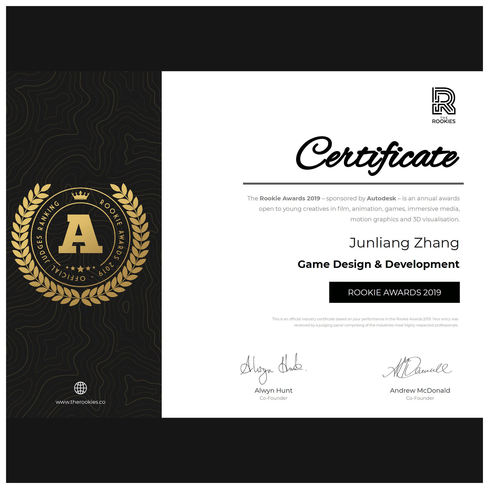 ArtStation - Rookie Awards 2019 - Rank A Certificate