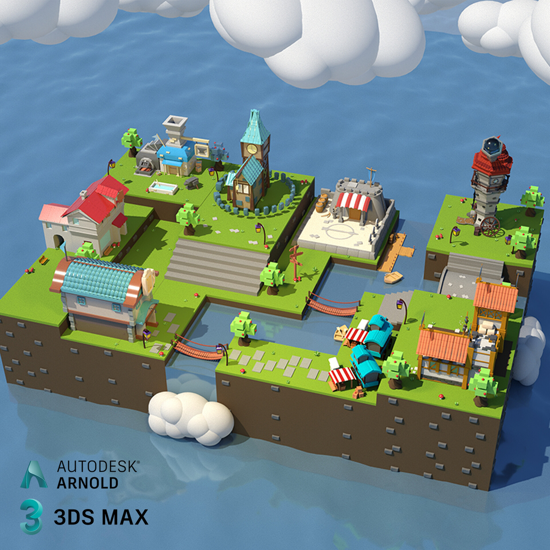 ArtStation - Low Poly Mobile Game- Observatory- village