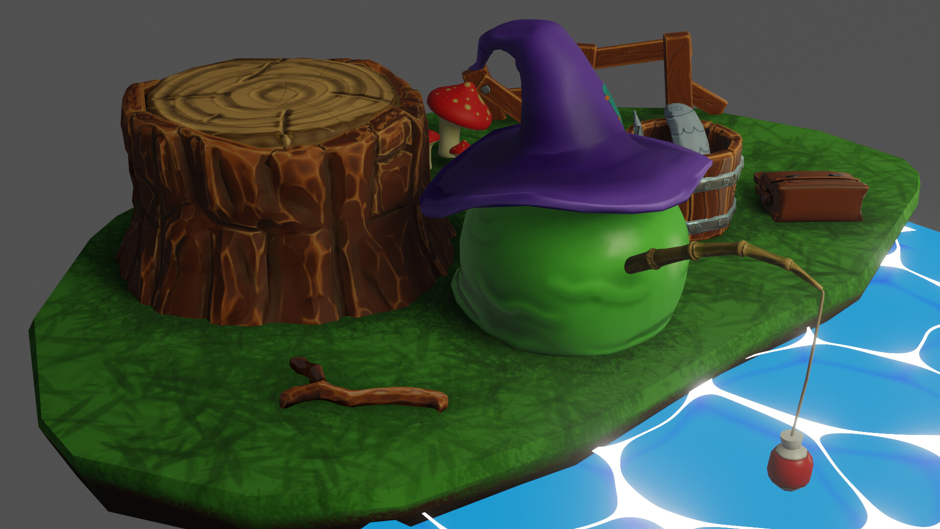 ArtStation - Wizard slime fishing in a pond.