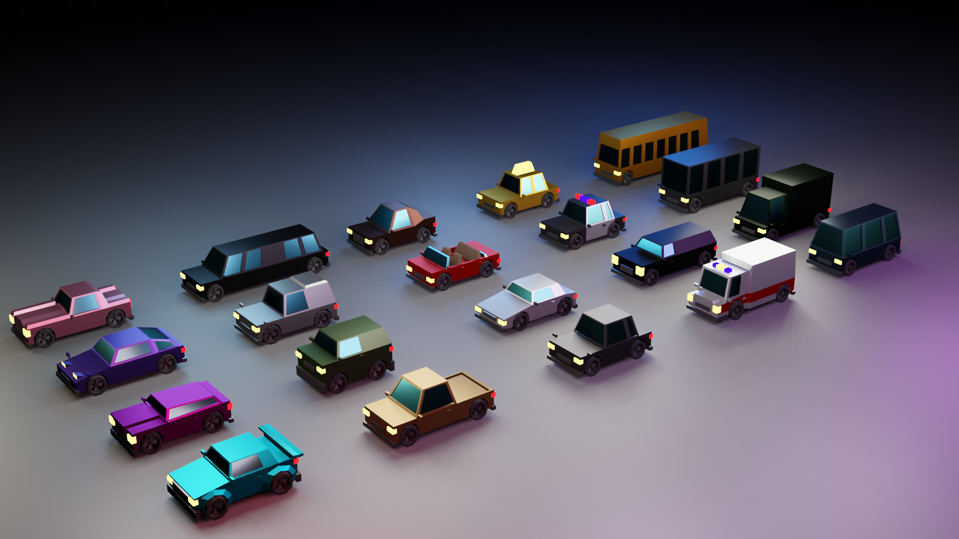 ArtStation - Low poly car set. 20 pcs
