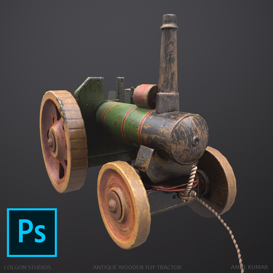 ArtStation - Antique Wooden Toy Tractor - Photoshop Texturing