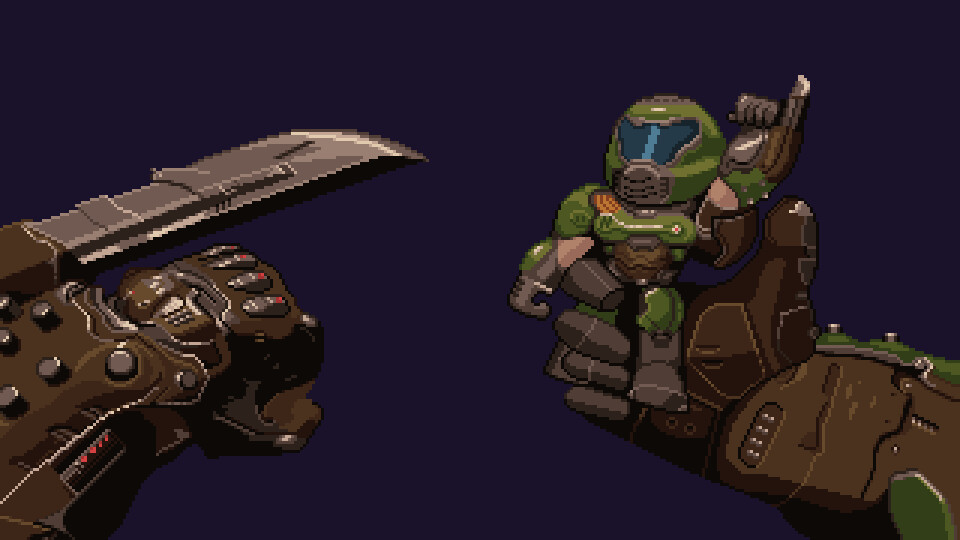 ArtStation - DOOMguy and his little friend (pixel art animation)