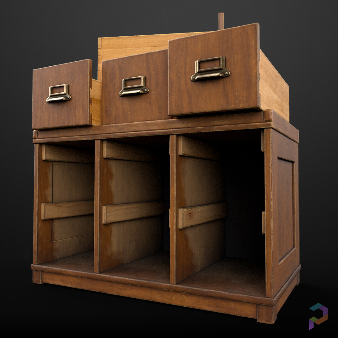 ArtStation - Old Wooden Filing Drawer - Free CC0 Asset