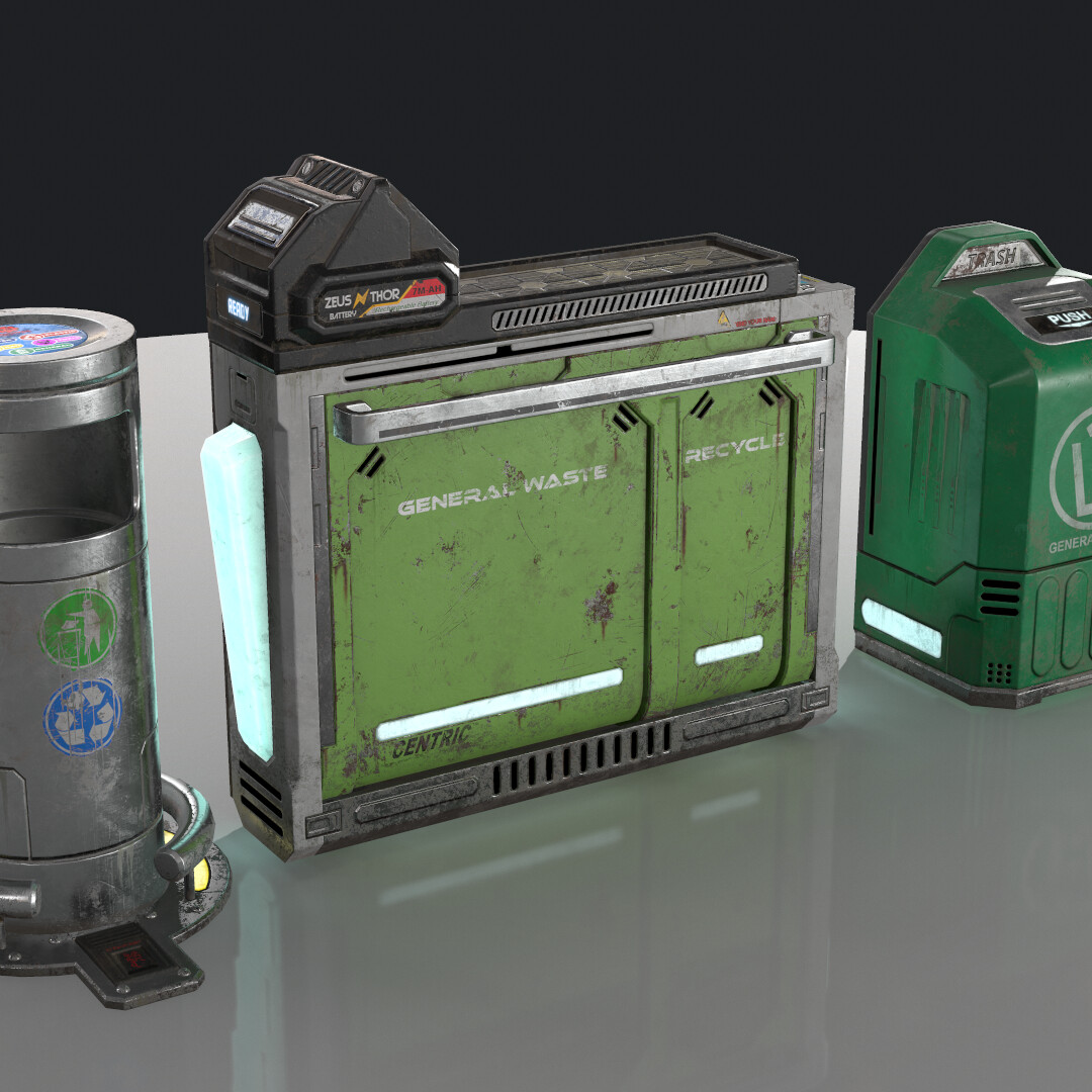 ArtStation - Futuristic Trash Can Set