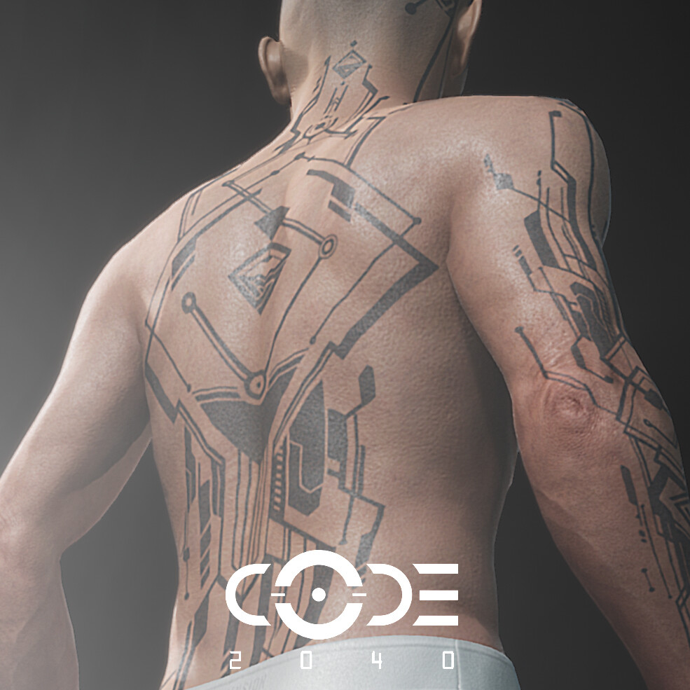 ArtStation - CODE2040 / Cyberpunk Tattoo Style (賽博龐克刺青造型)