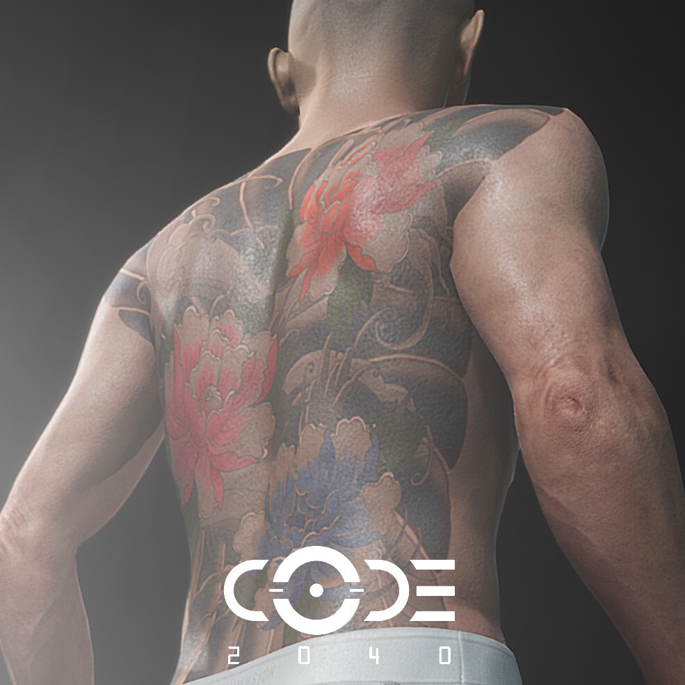ArtStation - CODE2040_TATOO_背部刺青(牡丹