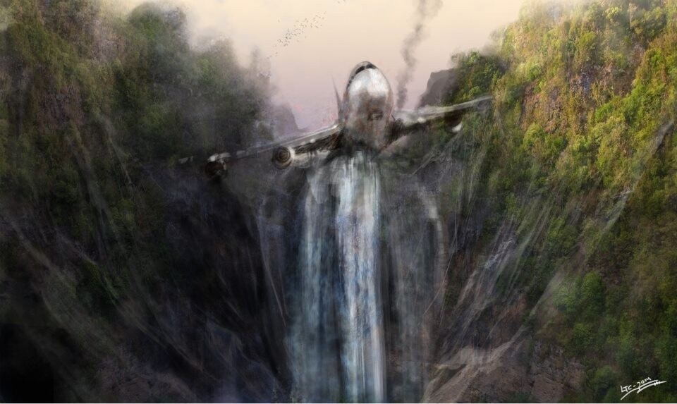 ArtStation - Photobashing: Landscape with waterfall and plane crash