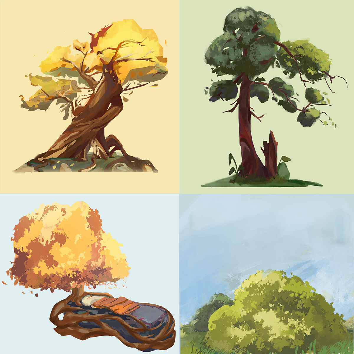 ArtStation - Stylized trees practice painting