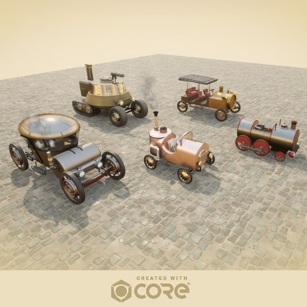 ArtStation - Full Steam Ahead Steampunk Car Set