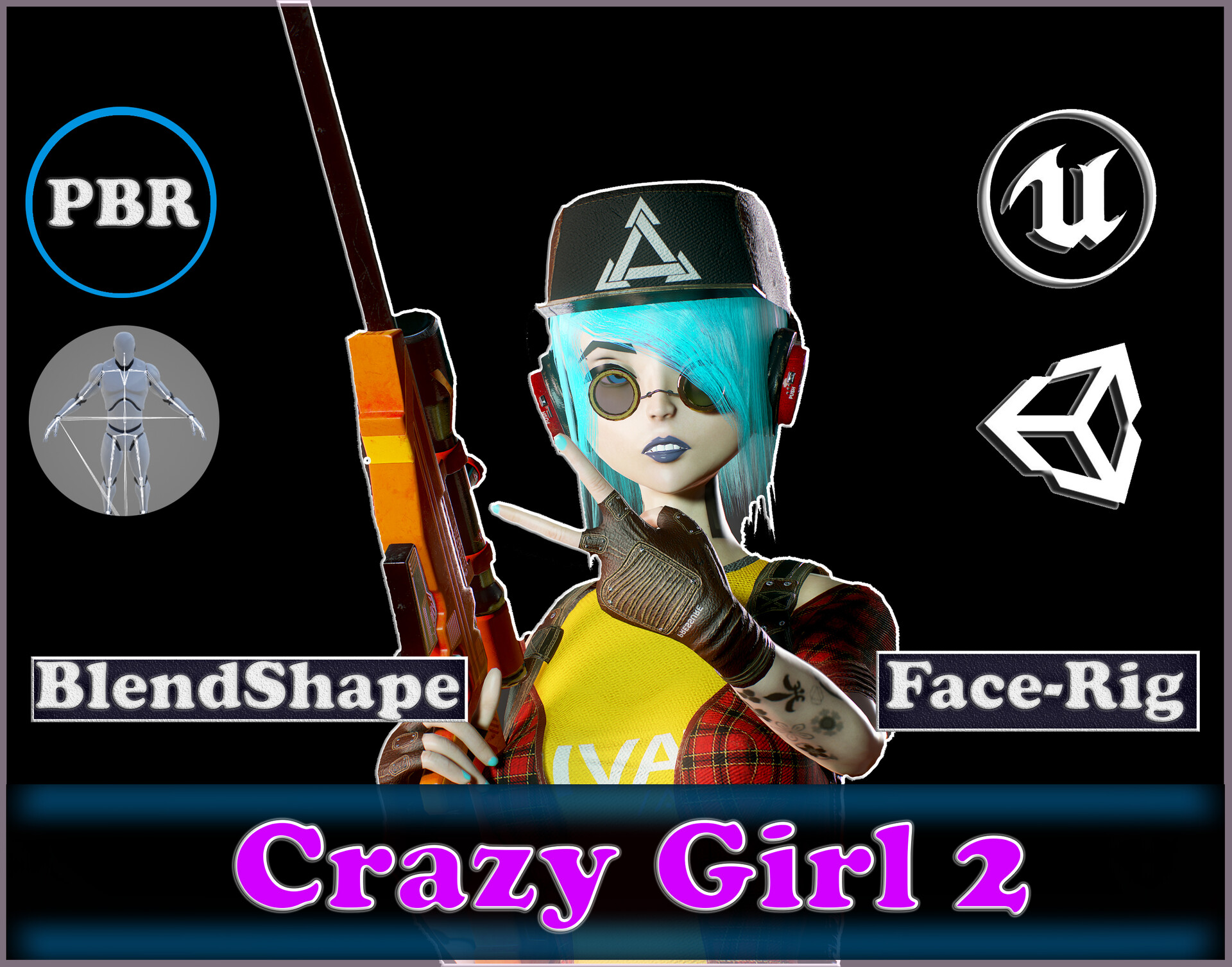 ArtStation - Crazy Girl 2 Game Ready Low-poly 3D model