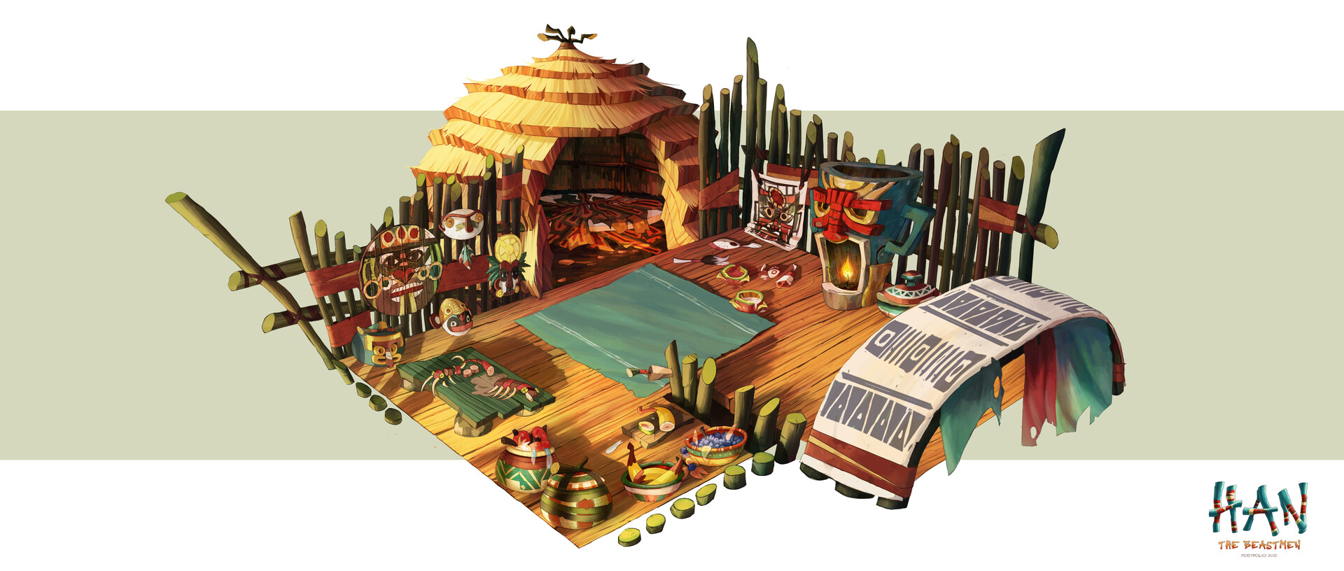 ArtStation - Jungle hut - interior set design