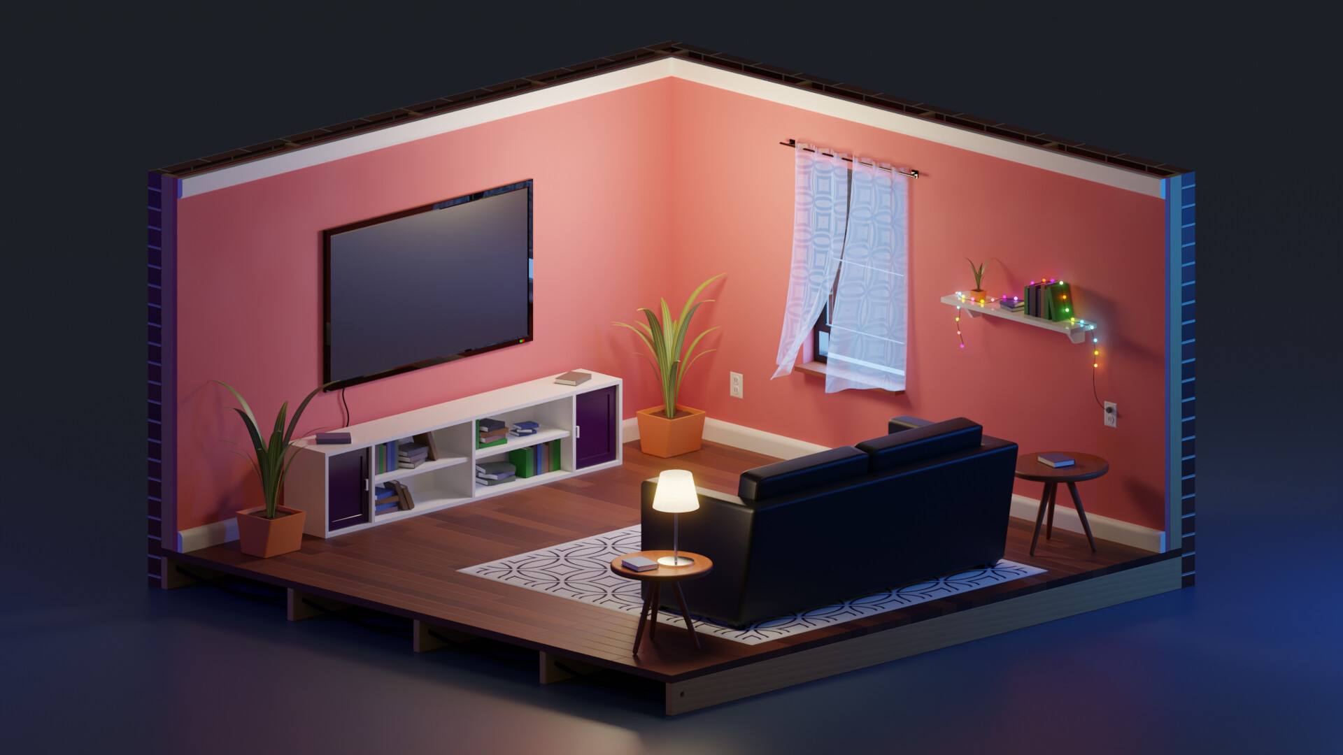 ArtStation - Low Poly Living Room with Furniture - 3D Modelling & Texturing