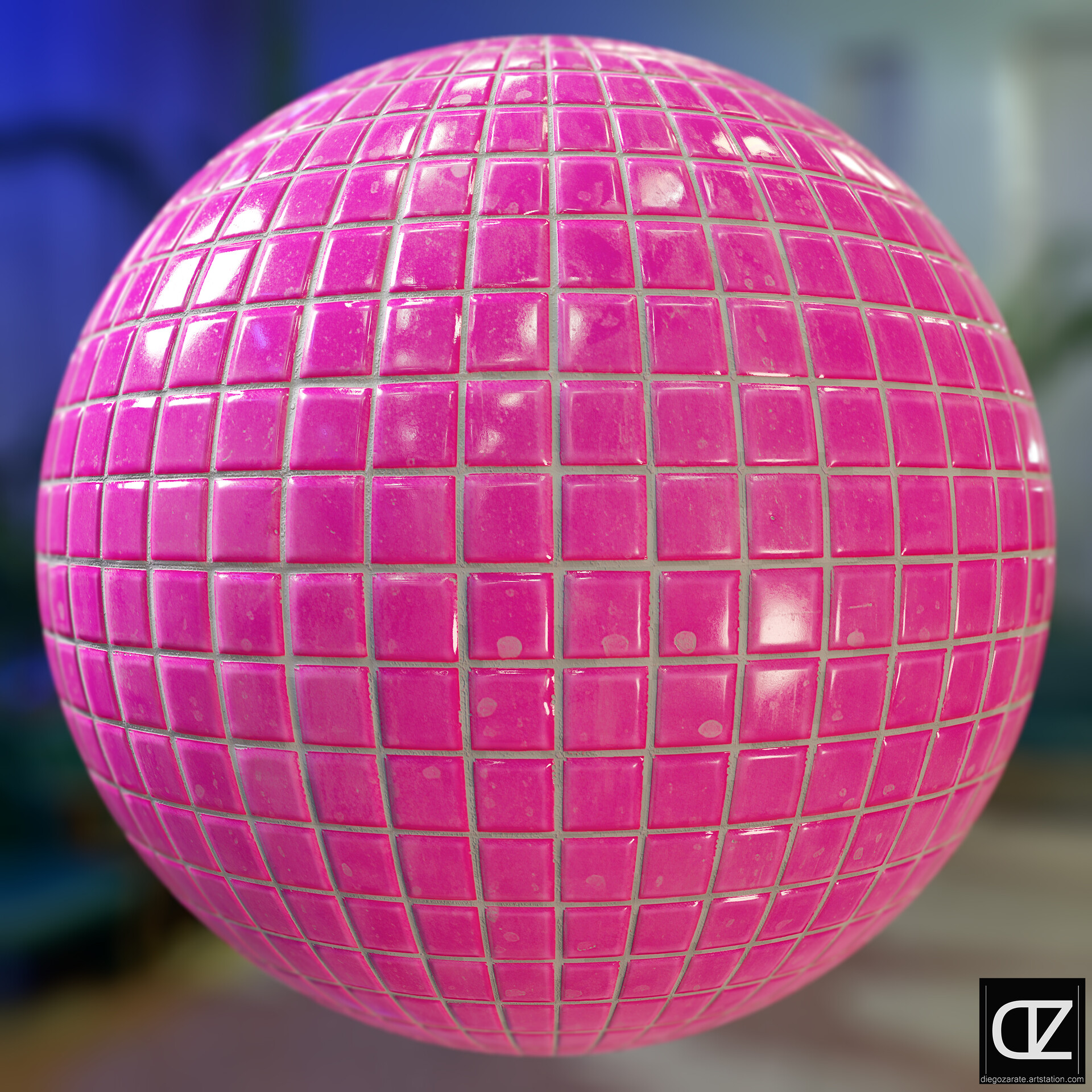 ArtStation - PBR - SMALL PINK TILES, MULTIPURPOSE - 4K MATERIAL