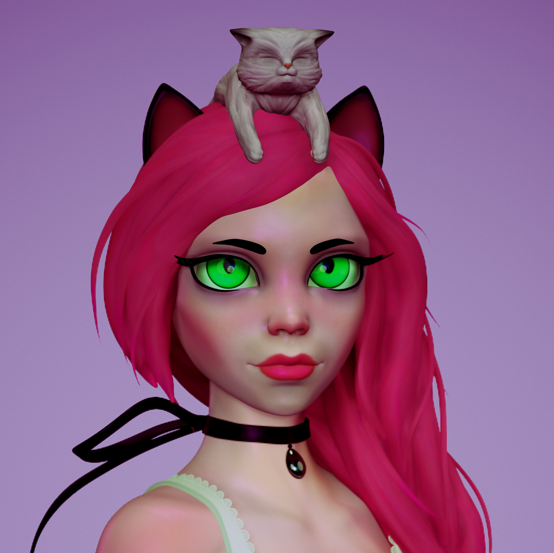 ArtStation - PInk cat girl