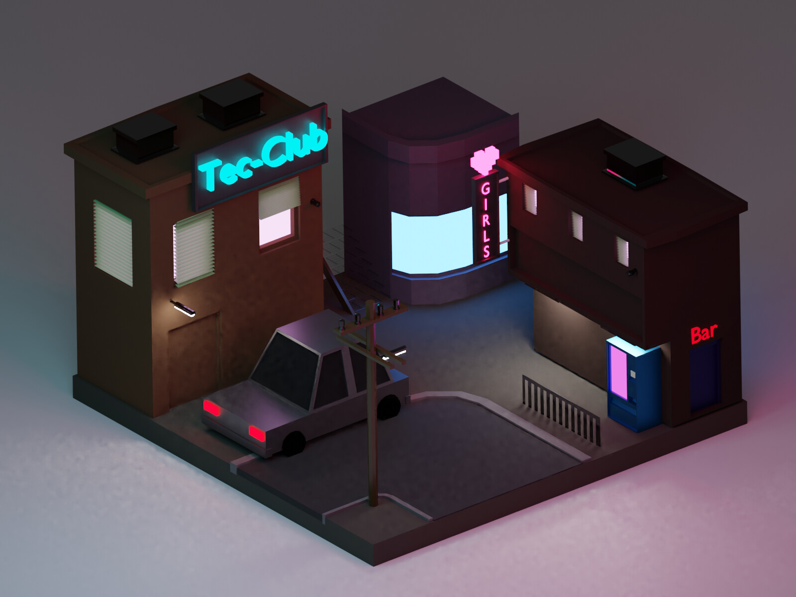 ArtStation - Specialisation Project, Low Poly 3D Cyberpunk.