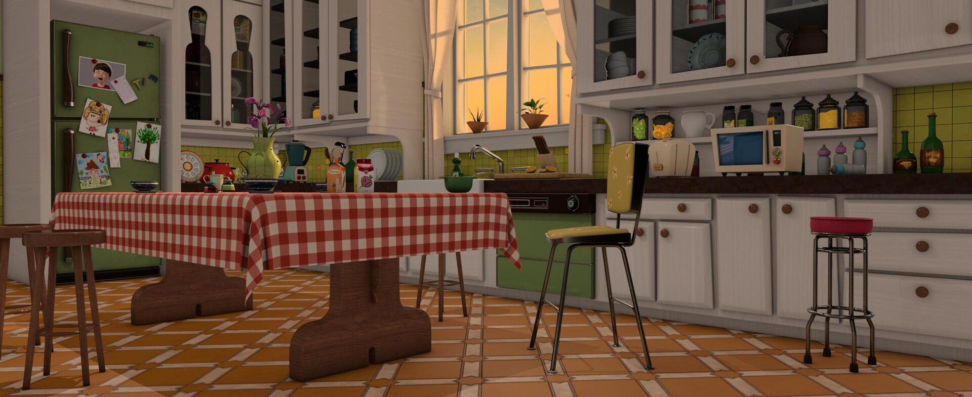 ArtStation - Cartoon_Kitchen_Dining_Room