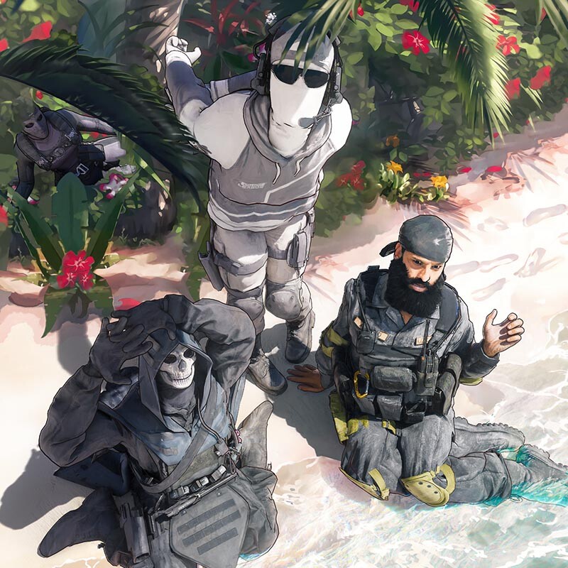 ArtStation - The COD squad basking in a sunny anime beach place