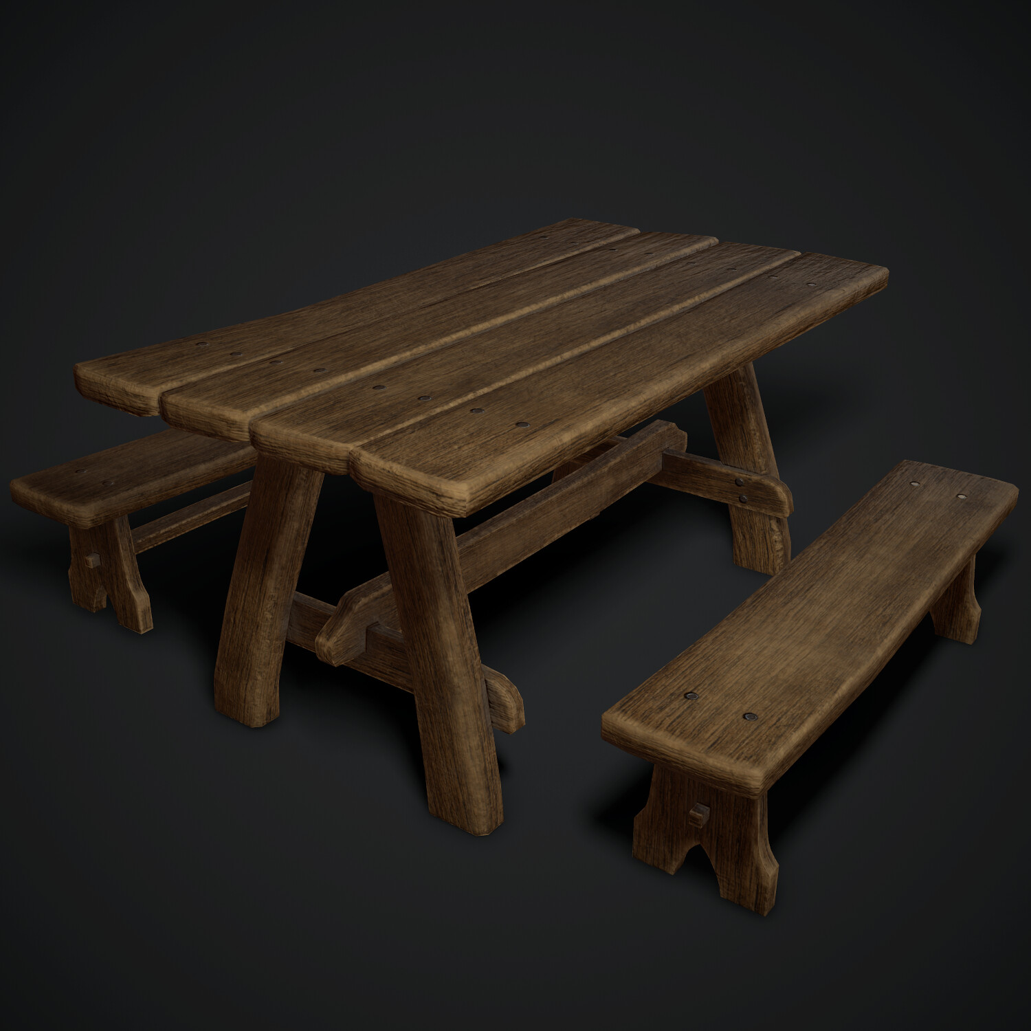 ArtStation - Wooden Table and Benches