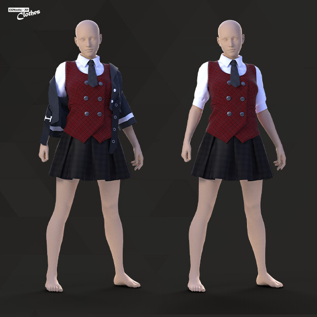 ArtStation - Girl School Uniform with Jacket - 80 Marvelous Designer ...