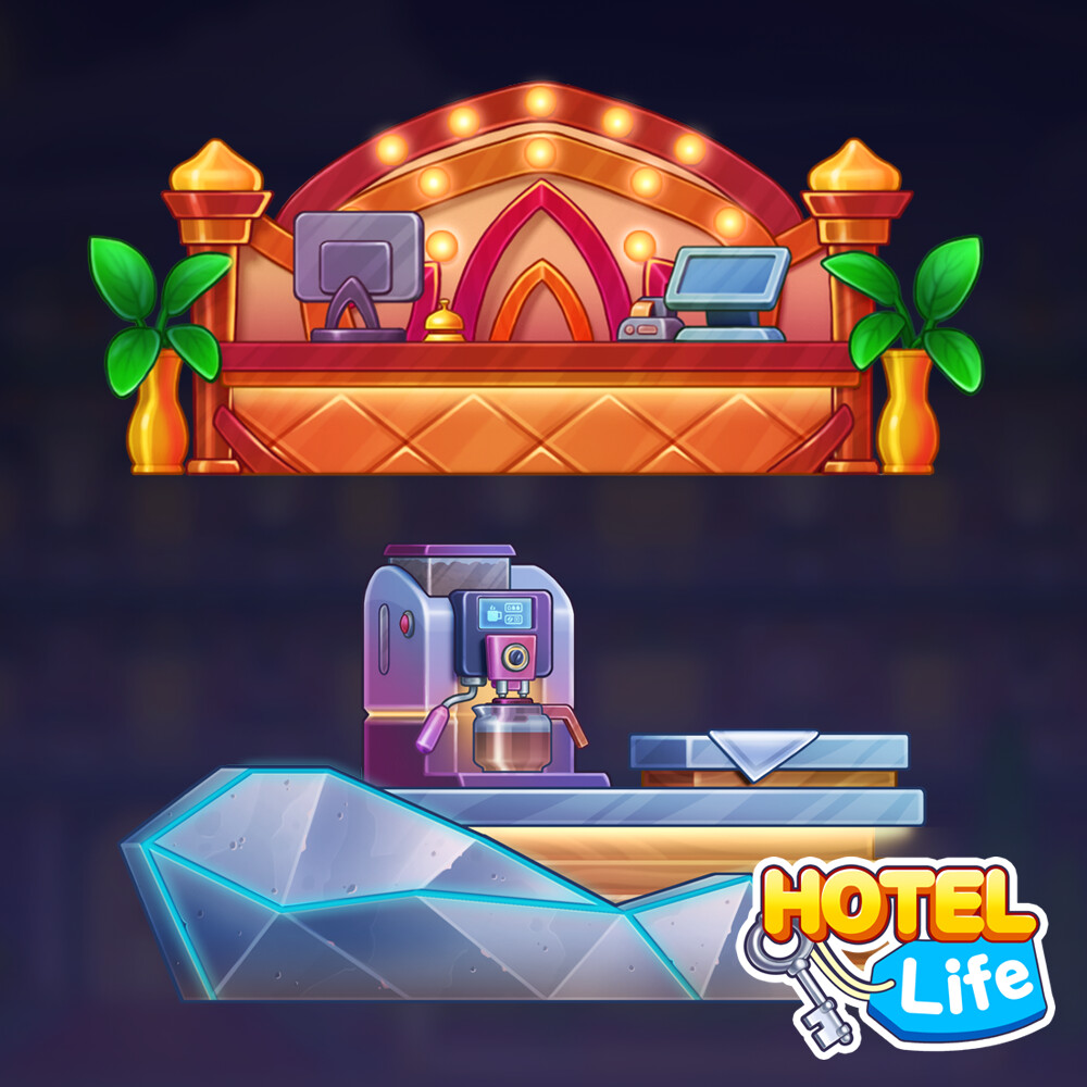 ArtStation - Reception desks & bars for mobile game "Hotel Life"
