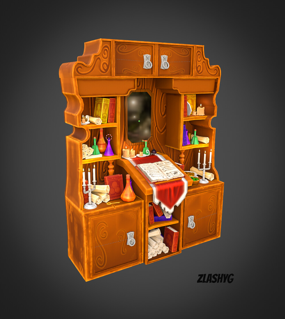 ArtStation - Stylized Wooden Bookshelf
