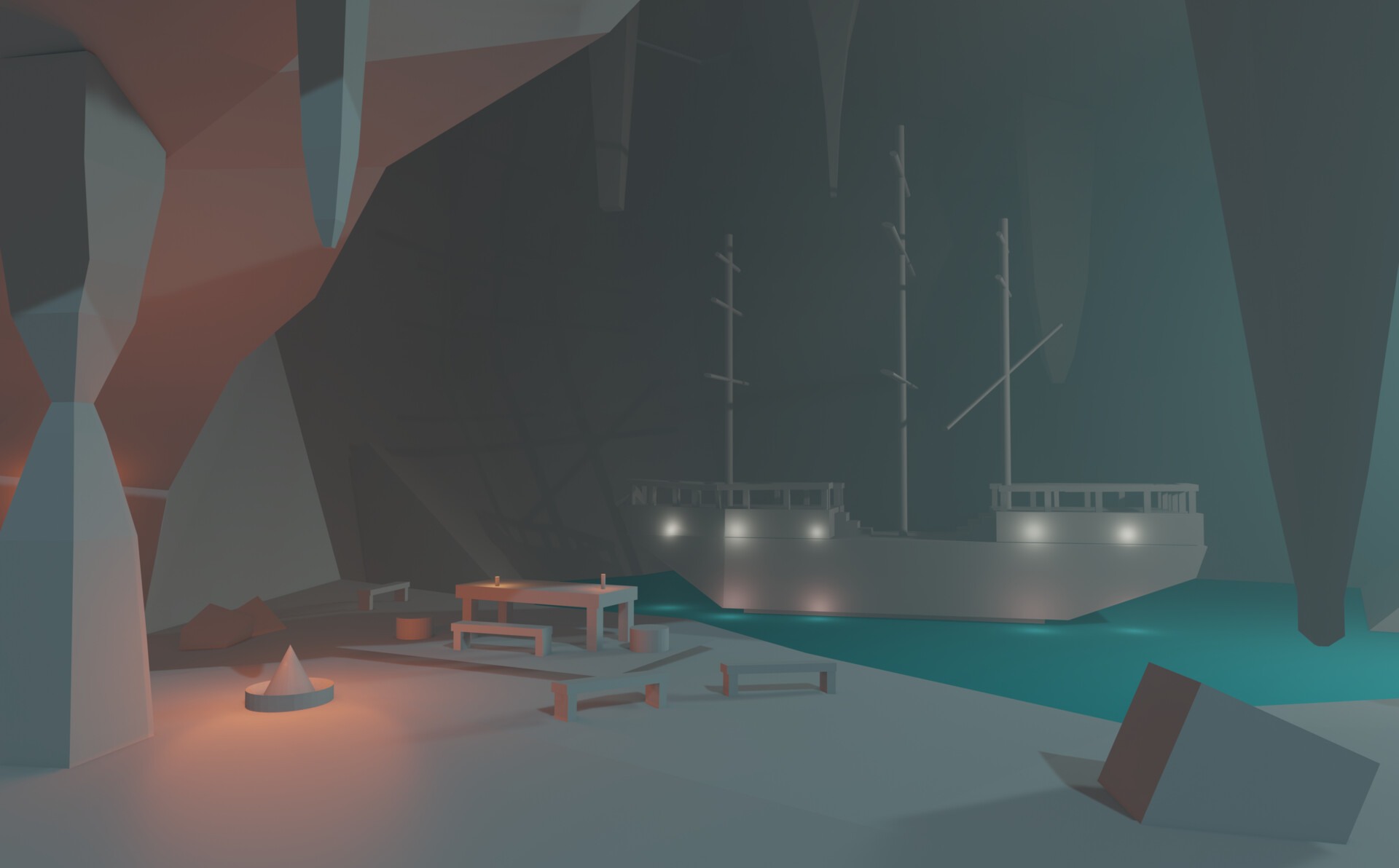 ArtStation - WIP Cavern Hideaway - block out