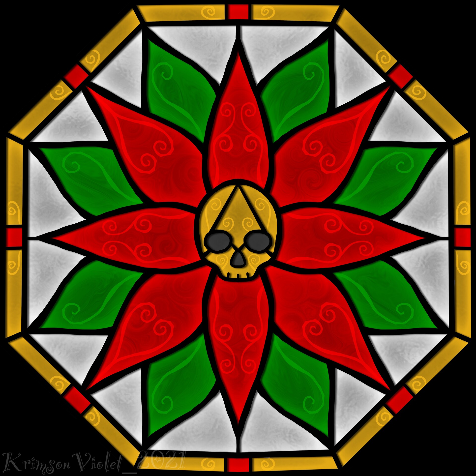 ArtStation - Skull Poinsettia | Flourished Stained Glass Octagon Window