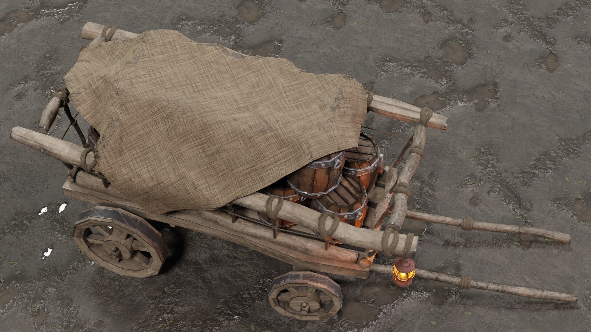 ArtStation - Stylized medieval cart with a lamp and a load