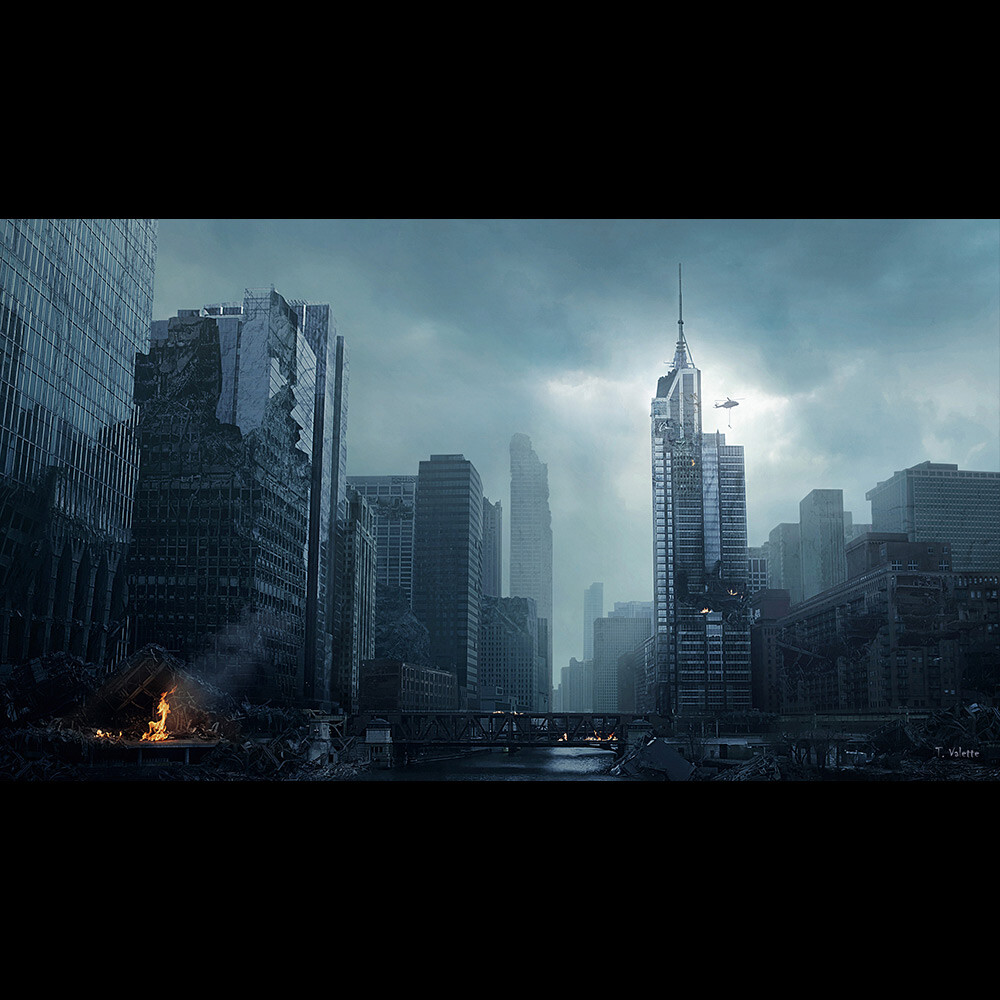ArtStation - Destroyed city - Digital Matte Painting with VFX Breakdown