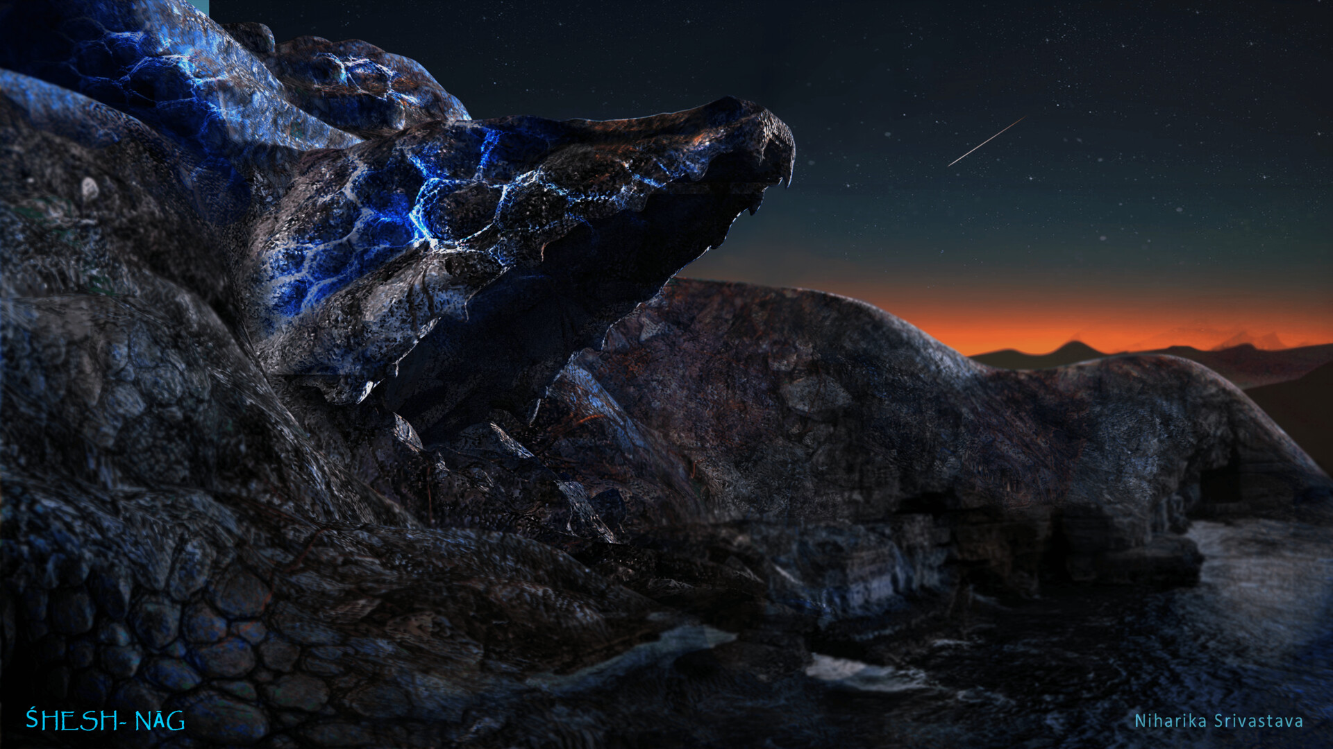 ArtStation - Snake Mountain Night View