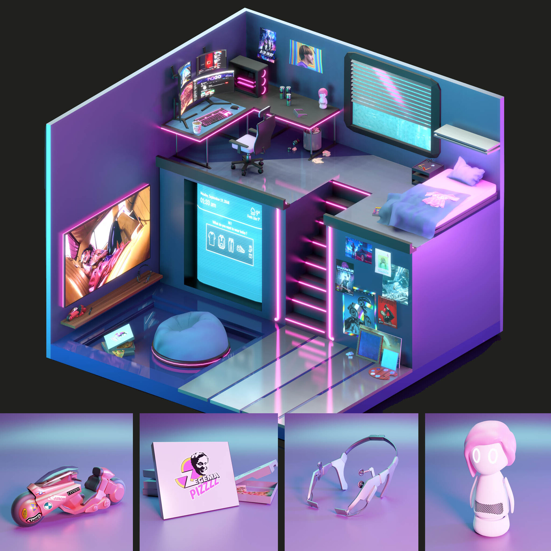 ArtStation - House Project : Cyberpunk Bedroom