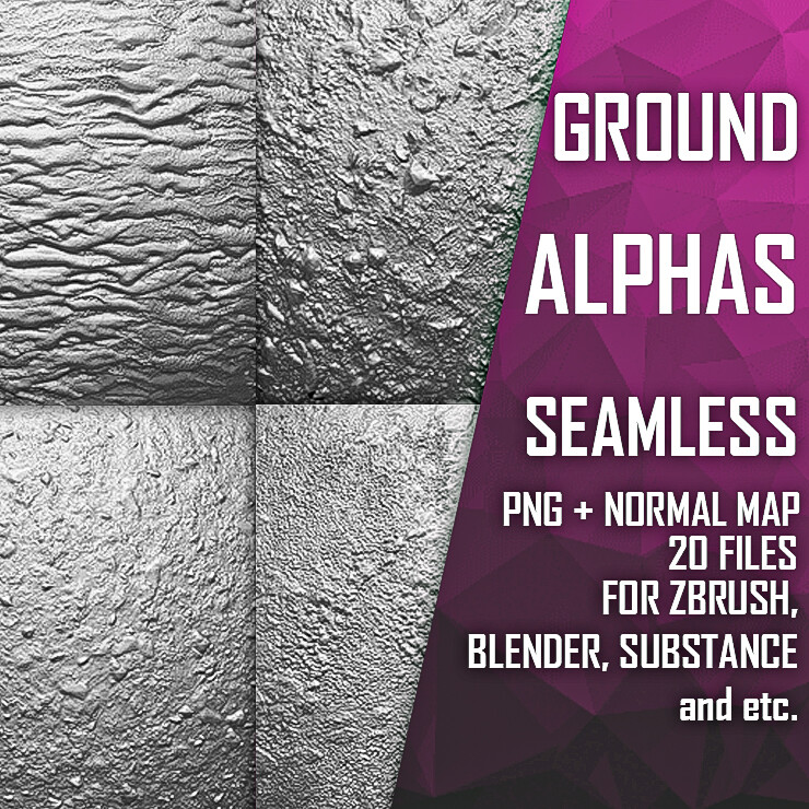 ArtStation - 20 Ground Alphas vol.3 for ZBrush, Substance (2K, PNG, Normal)