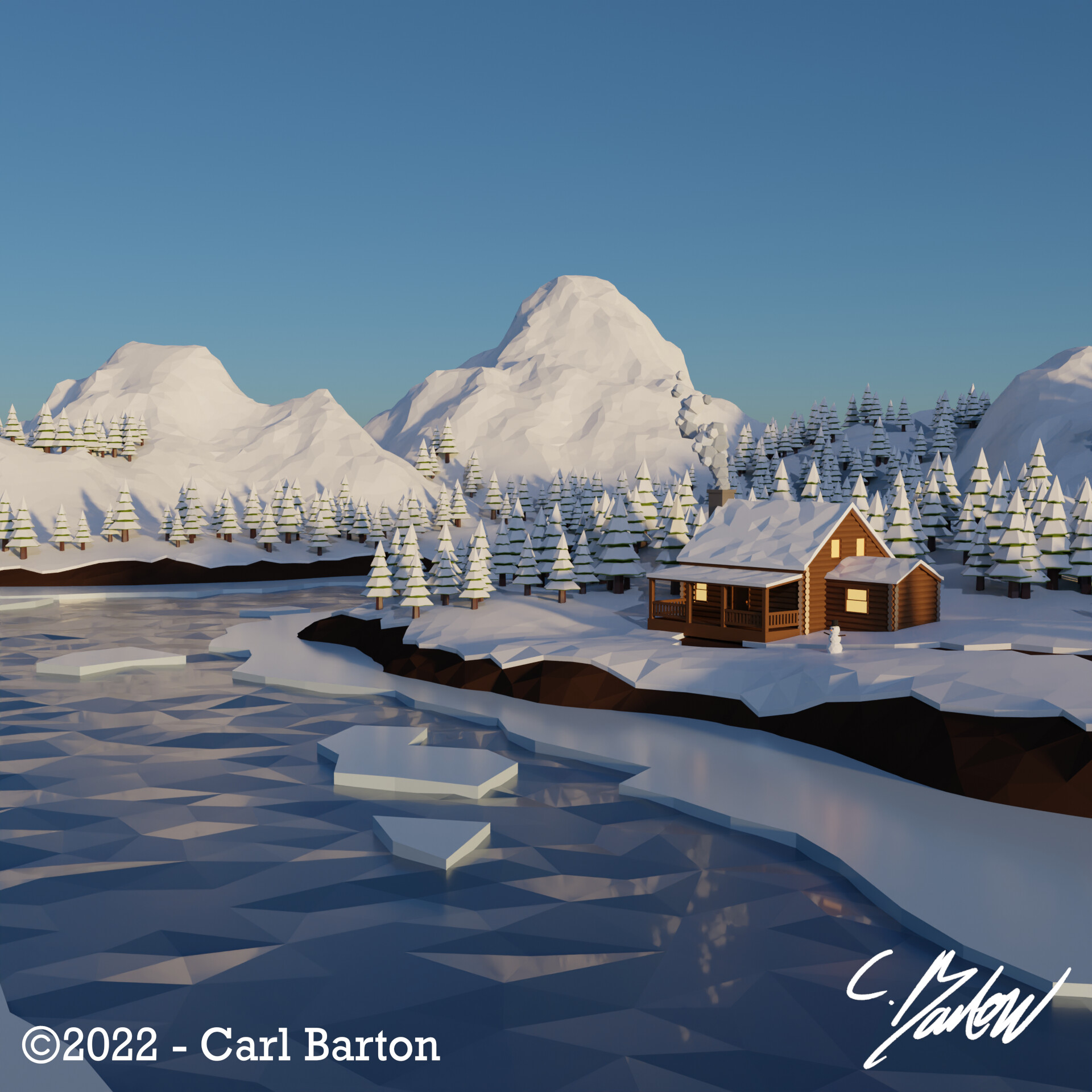 ArtStation - Winter Cabin in Mountains