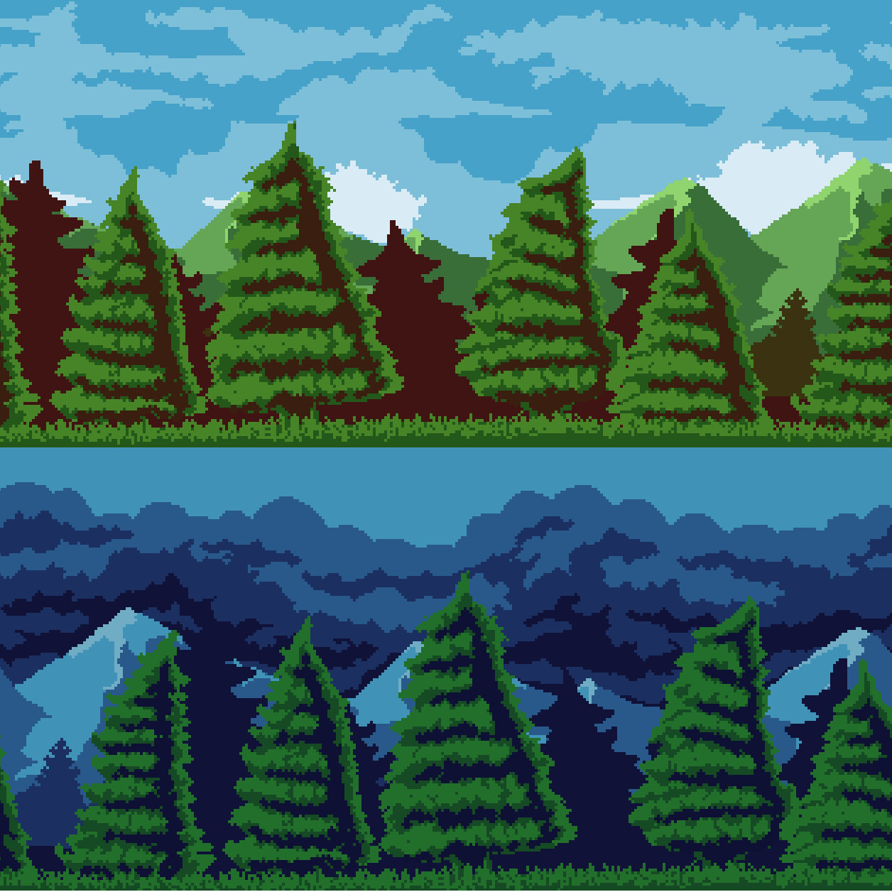 ArtStation - Three Layered Forest Background Day and Night - 16 bit ...