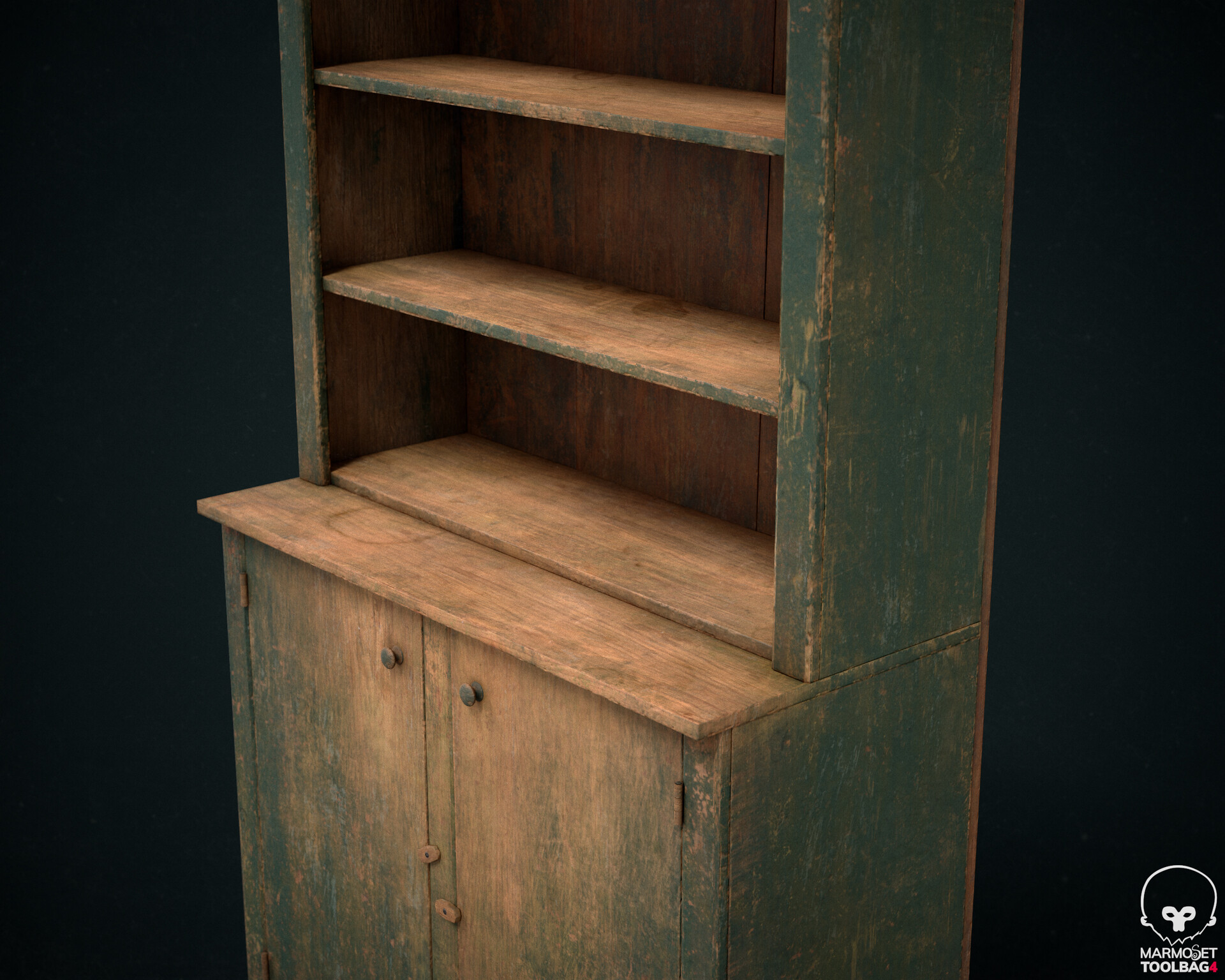 ArtStation - Rustic Bookcase With Cabinet Doors