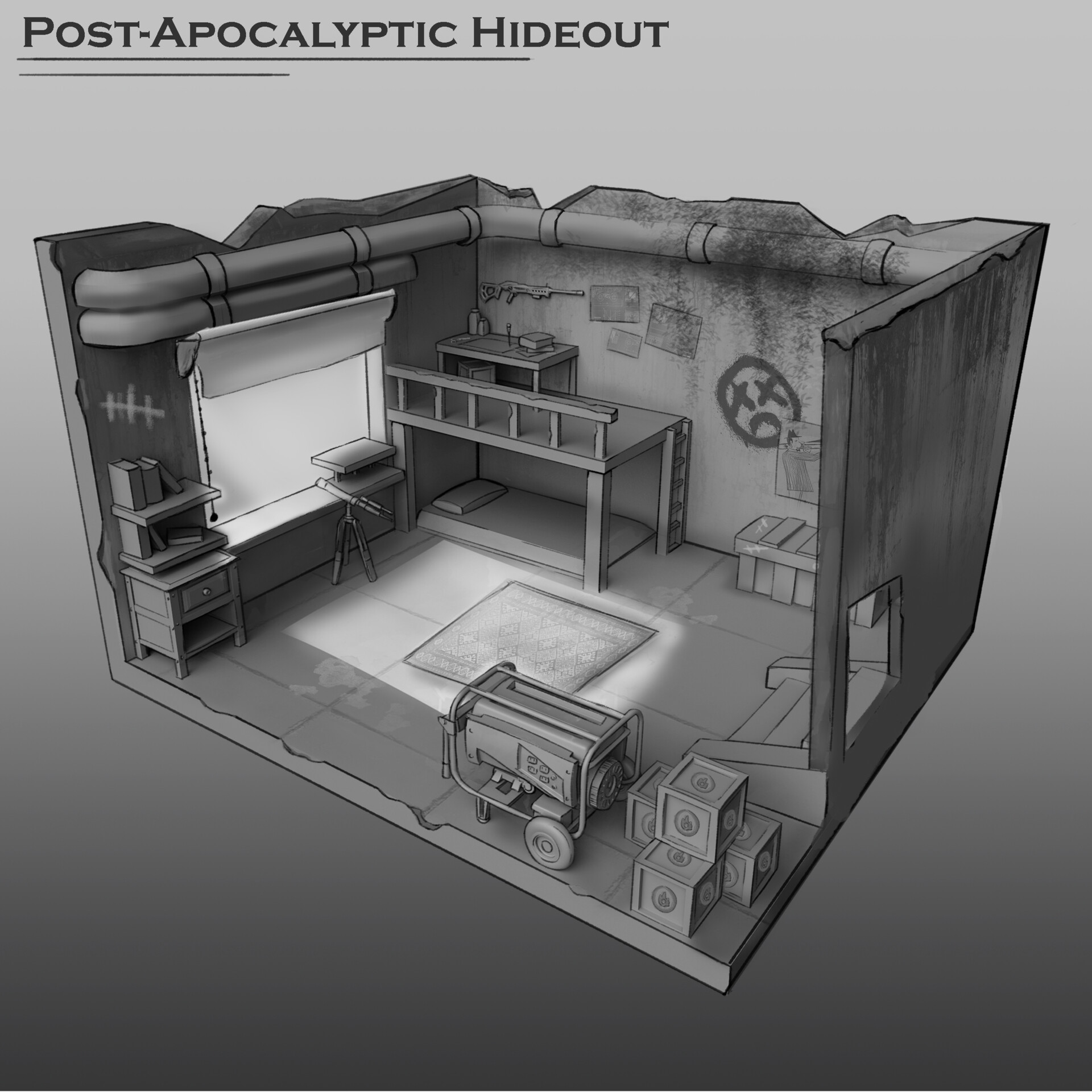 ArtStation - Post-Apocalyptic Hideout (Interior Concept Art)