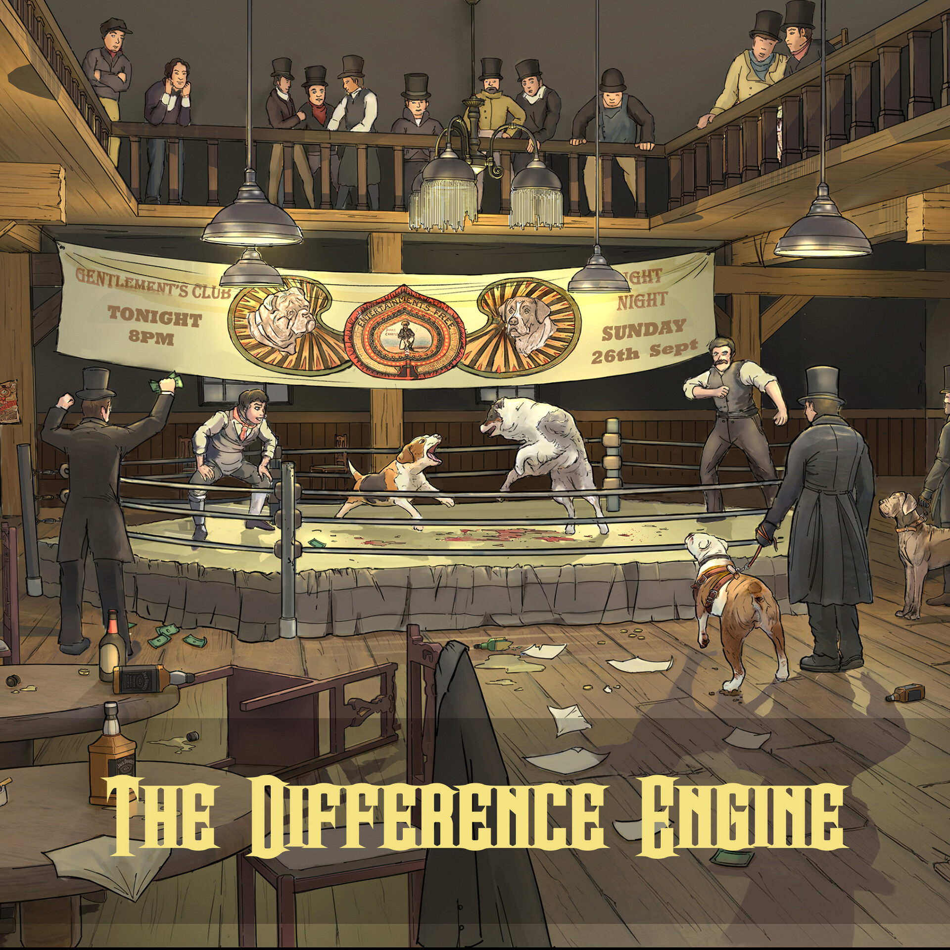 ArtStation - The Difference Engine - Dog fighting bar interior shot