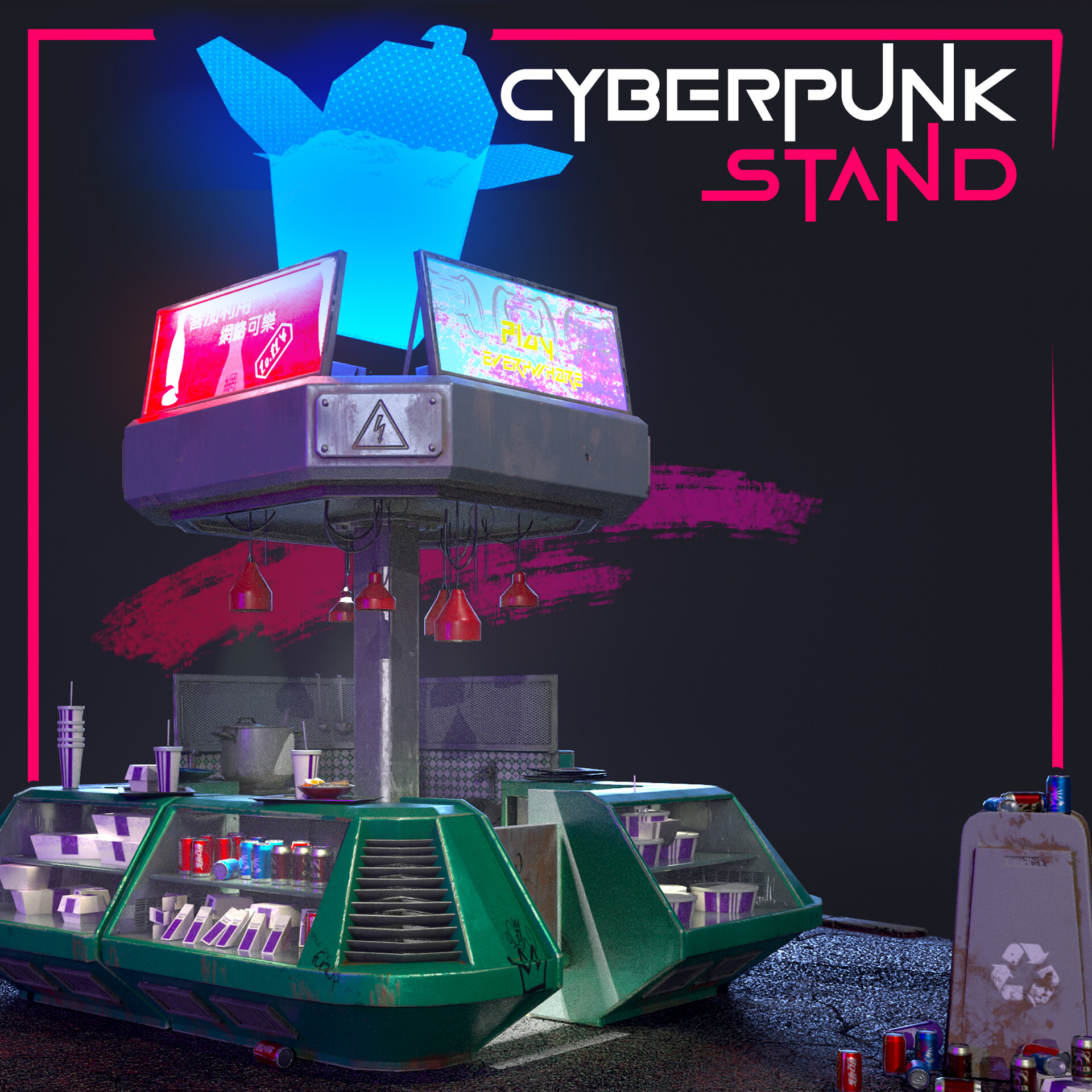 ArtStation - Realistic Cyberpunk food pharmacy stand stall