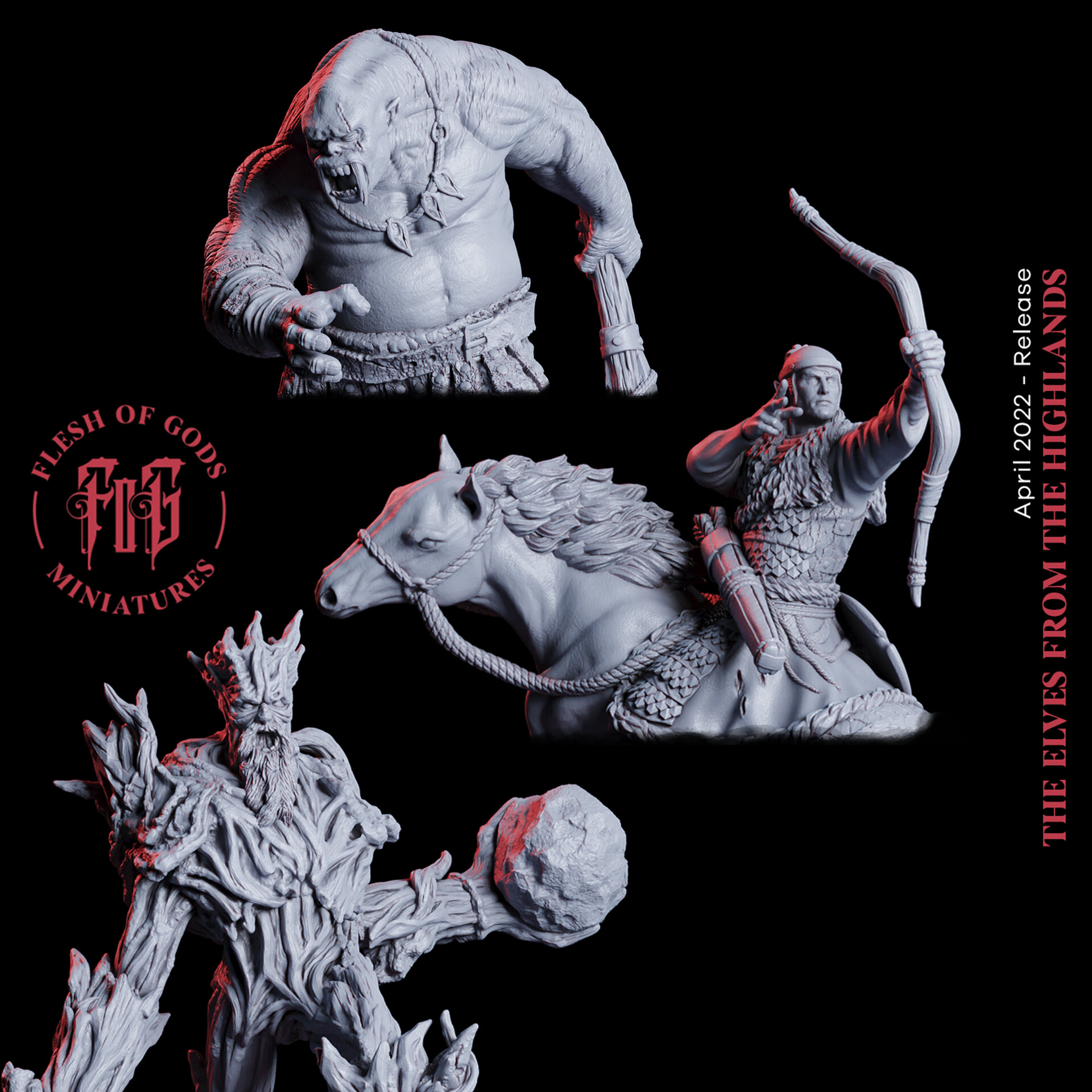 ArtStation - Highland elf rider, Mountain Ogre and Treant, for Flesh of ...