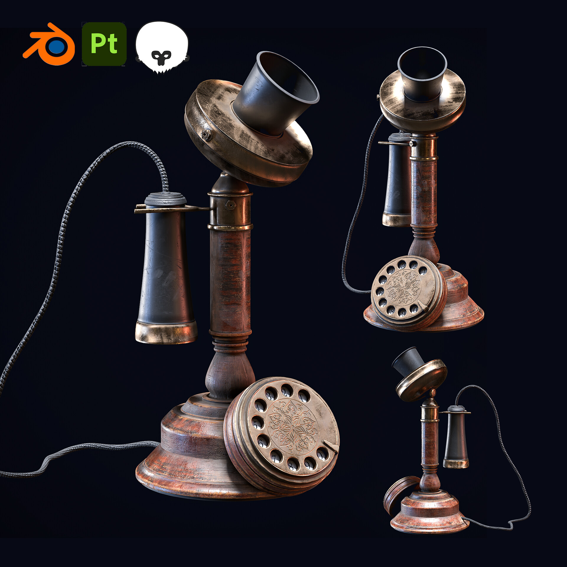 ArtStation - Old Candlestick Phone - Hero Prop (Game Ready)